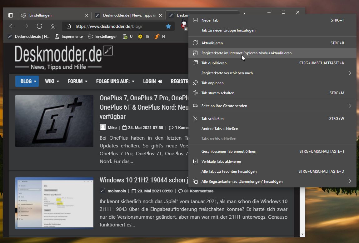 Microsoft Edge: IE-Modus in Tabs und Links per Kontextmenü öffnen ...