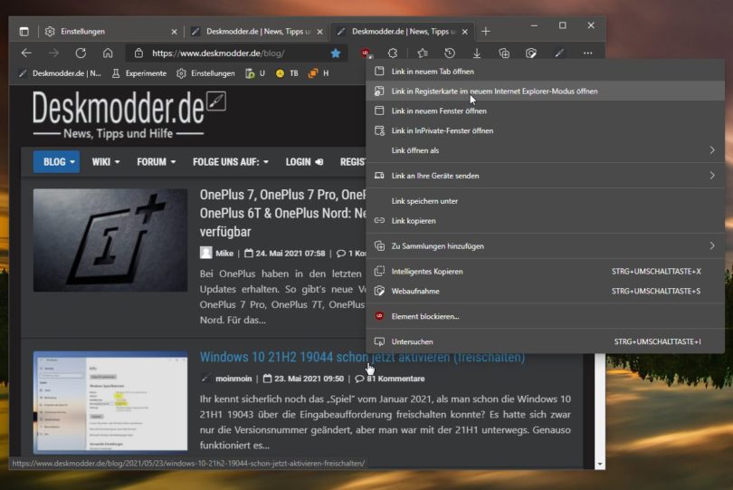 Microsoft Edge: IE-Modus in Tabs und Links per Kontextmenü öffnen ...