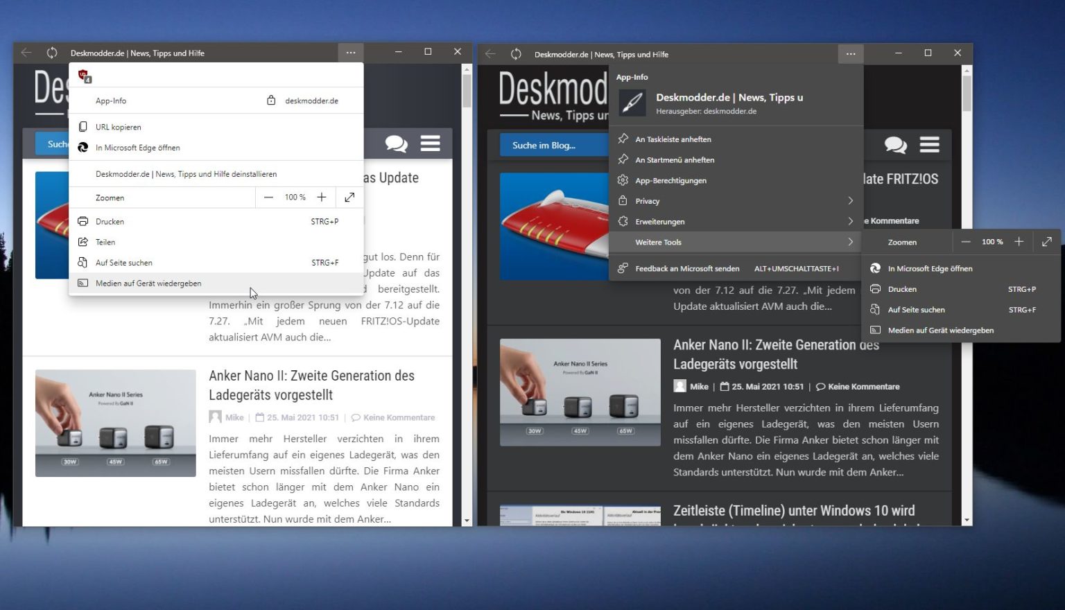 Microsoft Edge PWA Menü wurde überarbeitet - Deskmodder.de