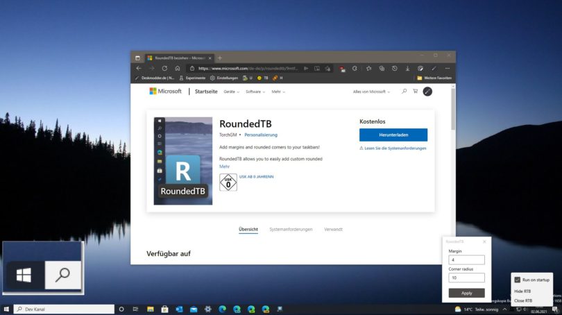 RoundedTB - Windows 10 Taskleiste mit abgerundeten Ecken - Deskmodder.de