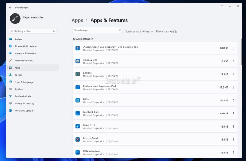 Windows 11 installiert - Apps deinstalliert - Es bleiben 10 übrig ...
