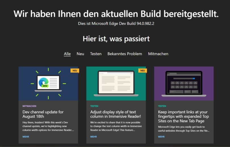 Microsoft Edge 94.0.982.2 im Dev-Kanal mit weiteren Verbesserungen ...