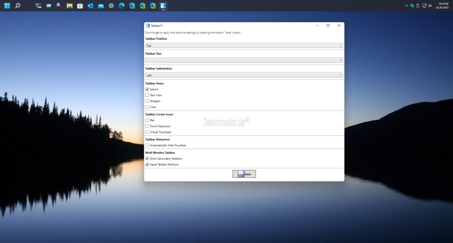 Taskbar11 - Taskleistenposition, Icon-Einstellungen unter Windows 11 schnell ändern - Deskmodder.de