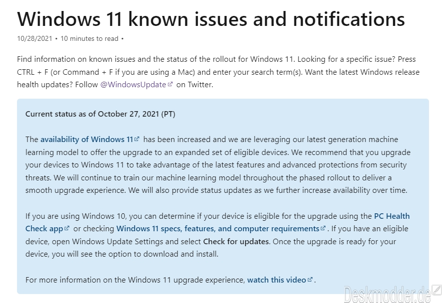 Windows 11 - Das Upgrade wird nun über Windows Update an mehr Nutzer ...