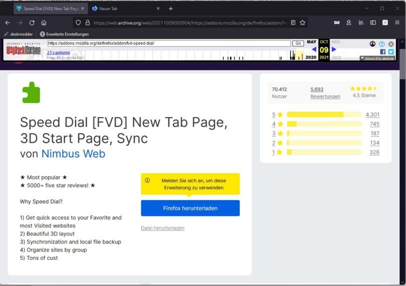 Speed Dial [FVD] New Tab Page, 3D Start Page, Sync als Erweiterung ...