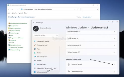 Windows 11 Programme oder Updates deinstallieren wird in die ...