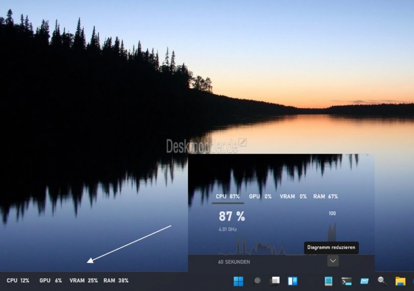 Windows 11 mit der Xbox Game Bar die CPU, GPU und Ram Auslastung in der ...