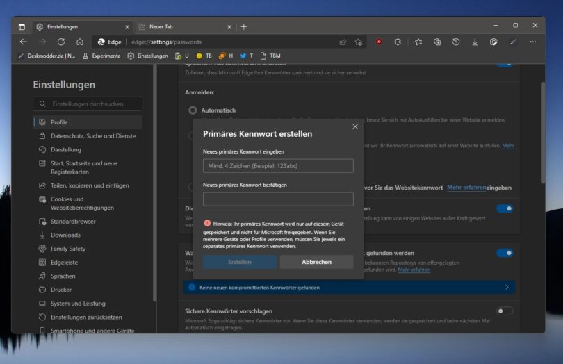 Microsoft Edge bekommt Master-Passwort als Auswahl dazu - Deskmodder.de