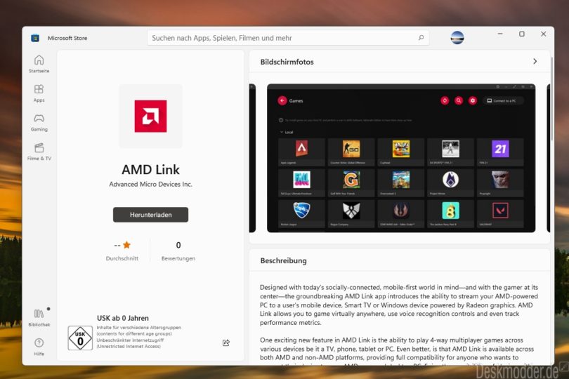 AMD Link als App jetzt auch im Microsoft Store - Deskmodder.de