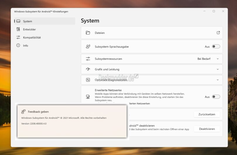 Windows Subsystem for Android (WSA) 2208.40000.4.0 mit ...