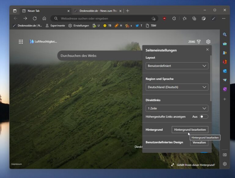 Microsoft Edge Seiteneinstellungen für "Neuer Tab" wird überarbeitet ...