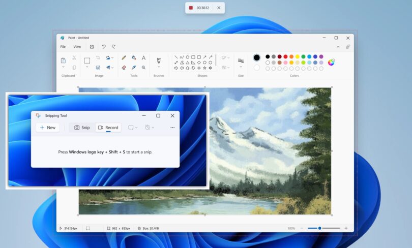 Bildschirmaufzeichnung mit dem Snipping Tool wird ausgerollt ...