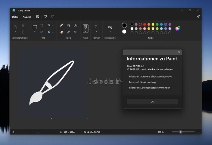 Paint App im dunklen Modus mit dem Dark Paint Mod (Windhawk ...