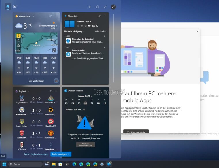 Smartphone-Link als Widget ab App Version 1.23011.73.0 unter Windows 11 ...