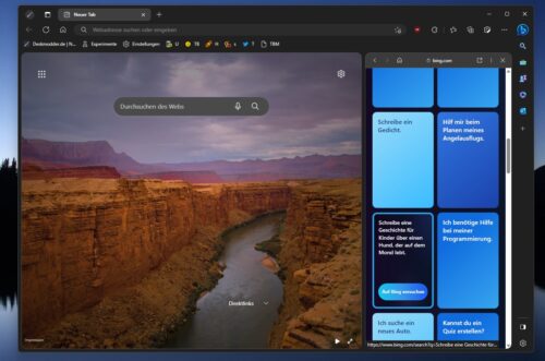 Microsoft Edge Dev 111.0.1660.6 mit Microsoft Bing mit KI-Unterstützung ...