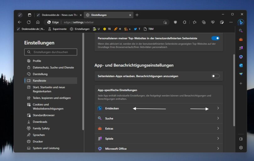 Microsoft Edge Entdecken (Discover) in den Einstellungen ausschalten ...