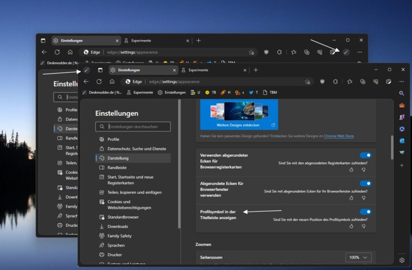 Microsoft Edge: Profilbild in der Titelleiste oder Adressleise anzeigen ...