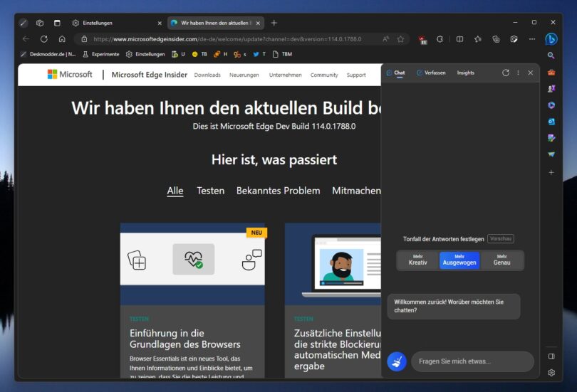 Microsoft Edge 114 (114.0.1788.0) im Dev-Kanal und 113 (113.0.1774.9 ...