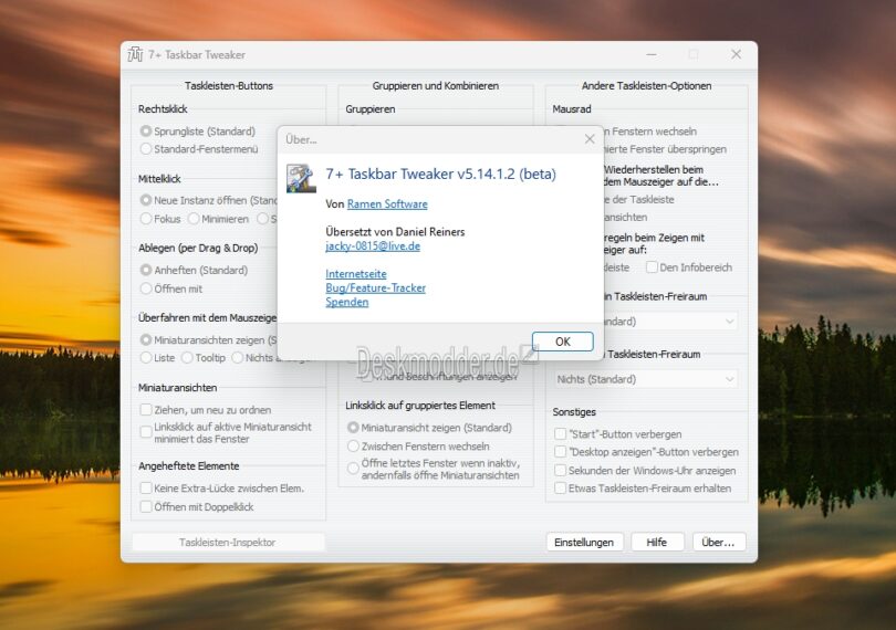 7+ Taskbar Tweaker 5.14.1.2 mit verbesserter Kompatibilität mit ...