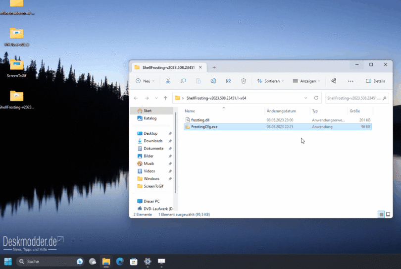 Windows 11 Taskleiste ungruppiert einmal mit "Shell Frosting ...