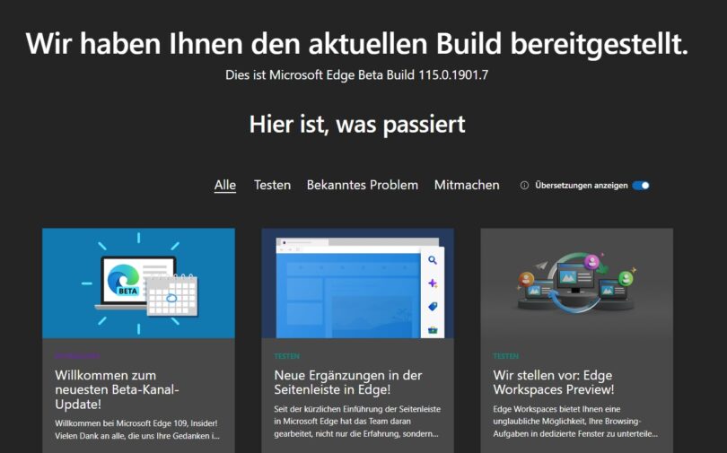 Microsoft Edge 115 (115.0.1901.7) im Beta Kanal erschienen - Deskmodder.de