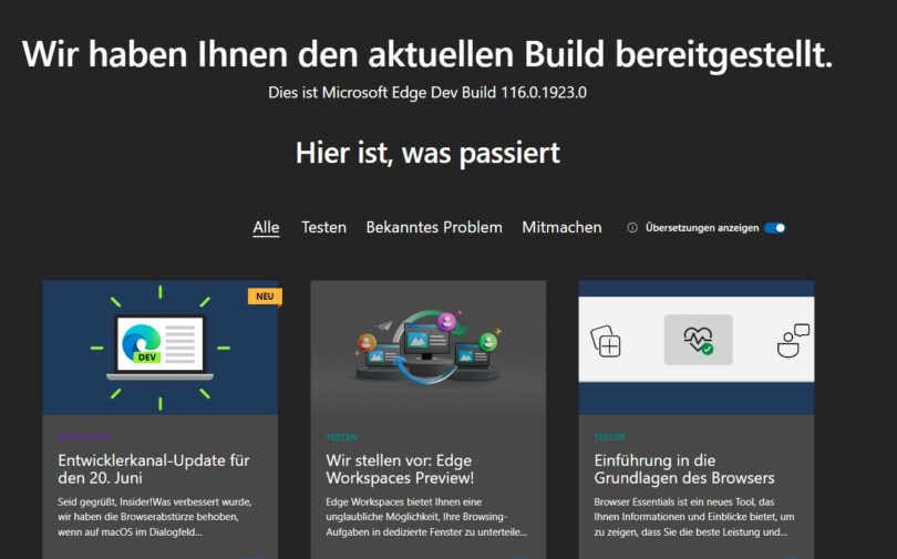 Microsoft Edge 116.0.1923.0 im Dev-Kanal fügt wieder den Button zum ...