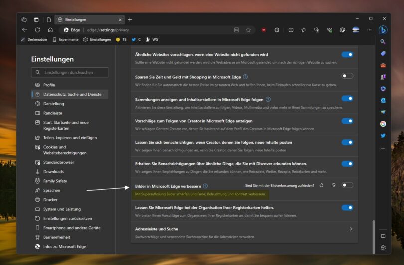 Microsoft Edge "Bilder in Microsoft Edge verbessern" jetzt auch mit ...