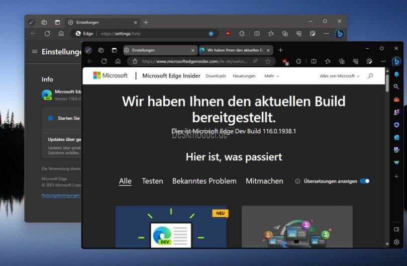 Microsoft Edge Dev 116.0.1938.1 jetzt auch mit dunklem Design ...