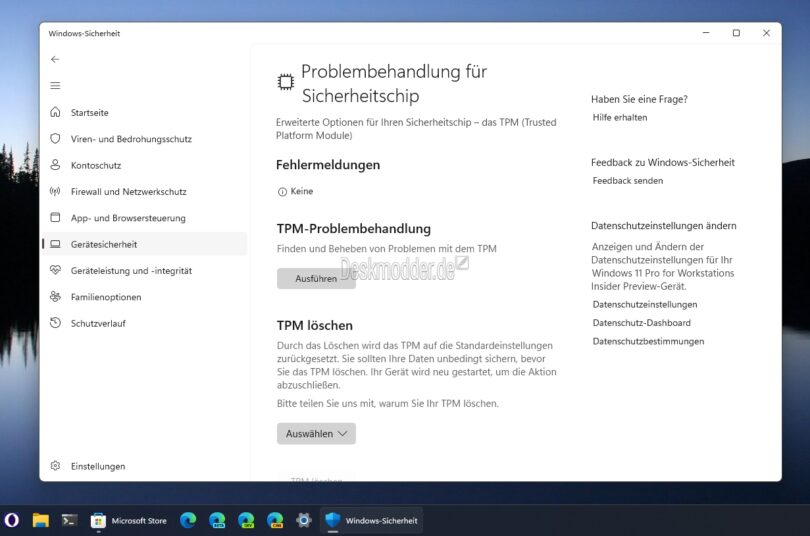 TPM-Problembehandlung wird unter Windows Sicherheit integriert ...