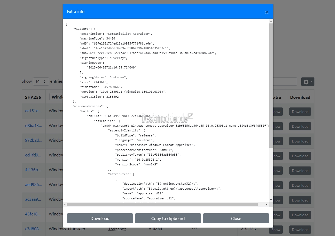 Winbindex - Windows-Binärdateien (dll, exe etc.) direkt von Microsoft herunterladen jetzt auch ...
