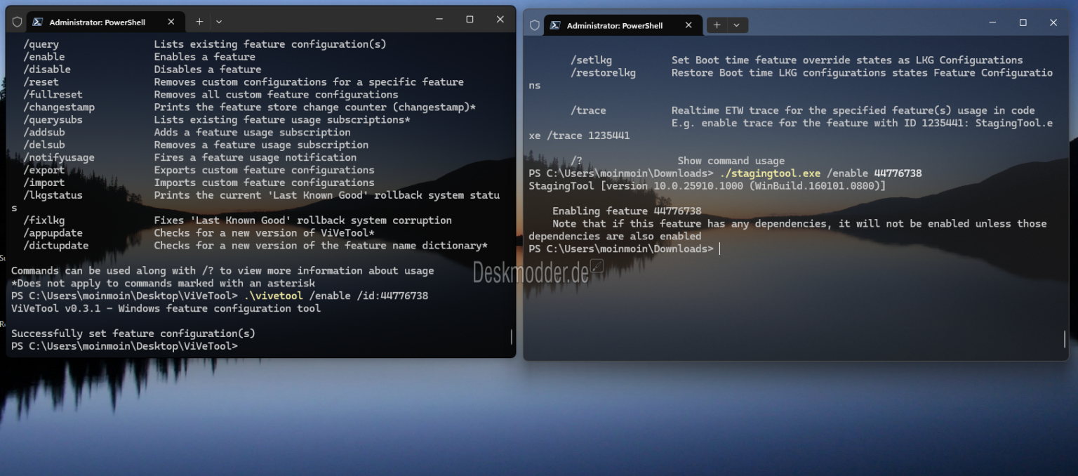 A look at the staging tool - the "ViVeTool" from Microsoft itself ...