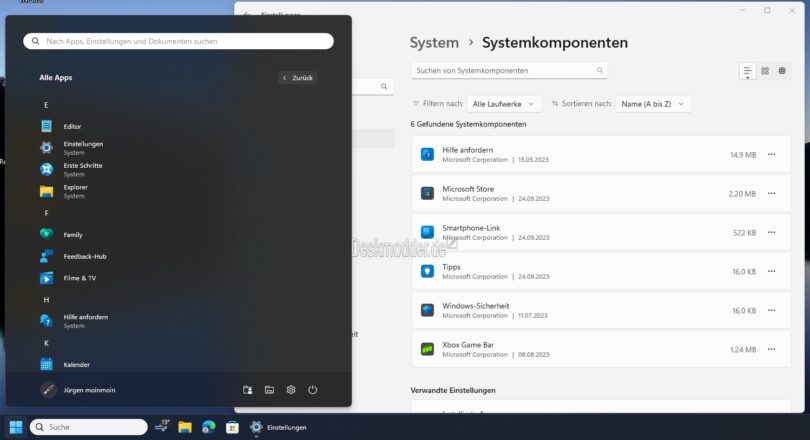 Windows 11 System Apps werden in den Einstellungen jetzt unter ...