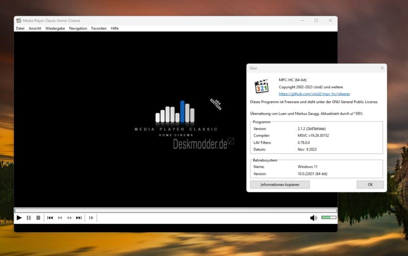 Media Player Classic (MPC-HC) 2.1.2 mit der Light-Version des Themes ...