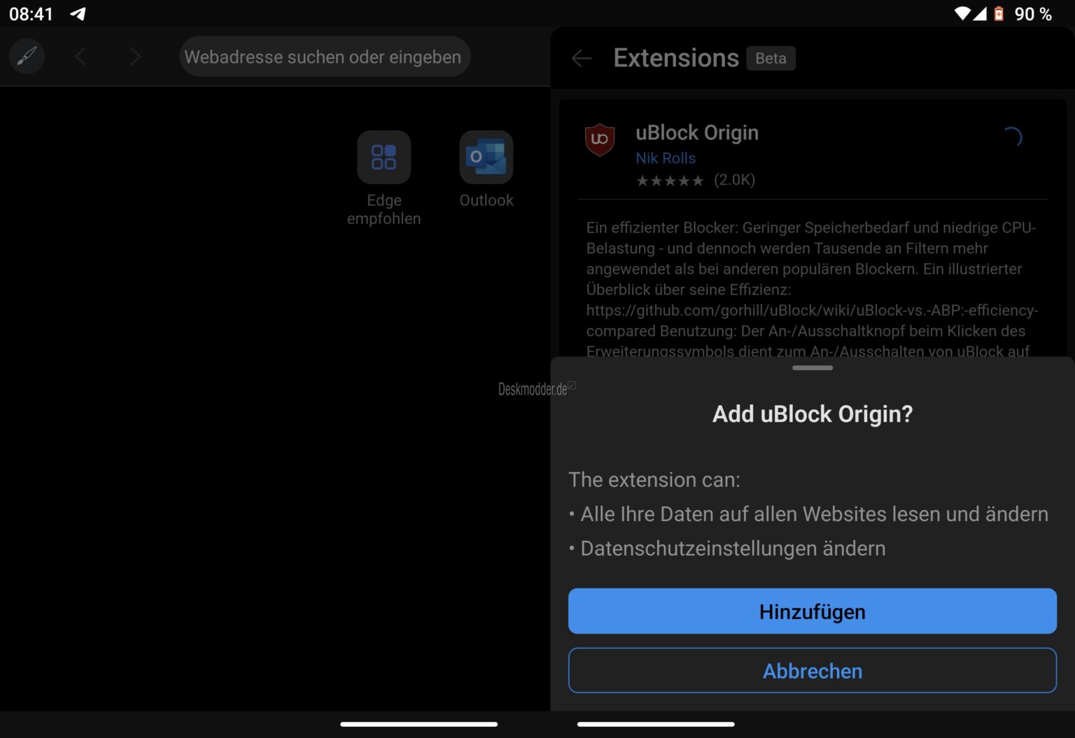 Android: Microsoft Edge kann Erweiterungen installieren [Update ...