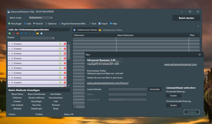 Advanced Renamer 3.95 [Final] mit neuem Icon, neuer Statusbar und ...