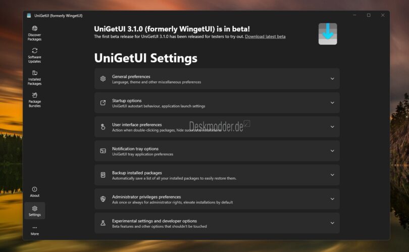 UniGetUI 3.1.0 als erste Beta - Deskmodder.de