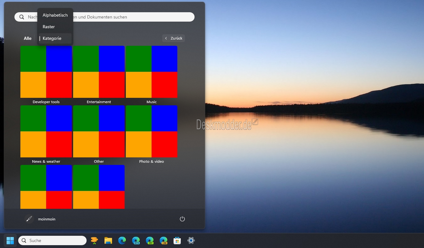 Windows 11 start menu with category or grid sorting in the works ...