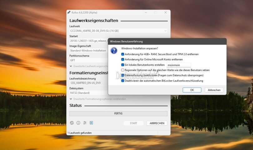 Rufus 4.6 (Update: Final) mit der auch ein Inplace Upgrade auf die Windows 11 24H2 möglich ist ...