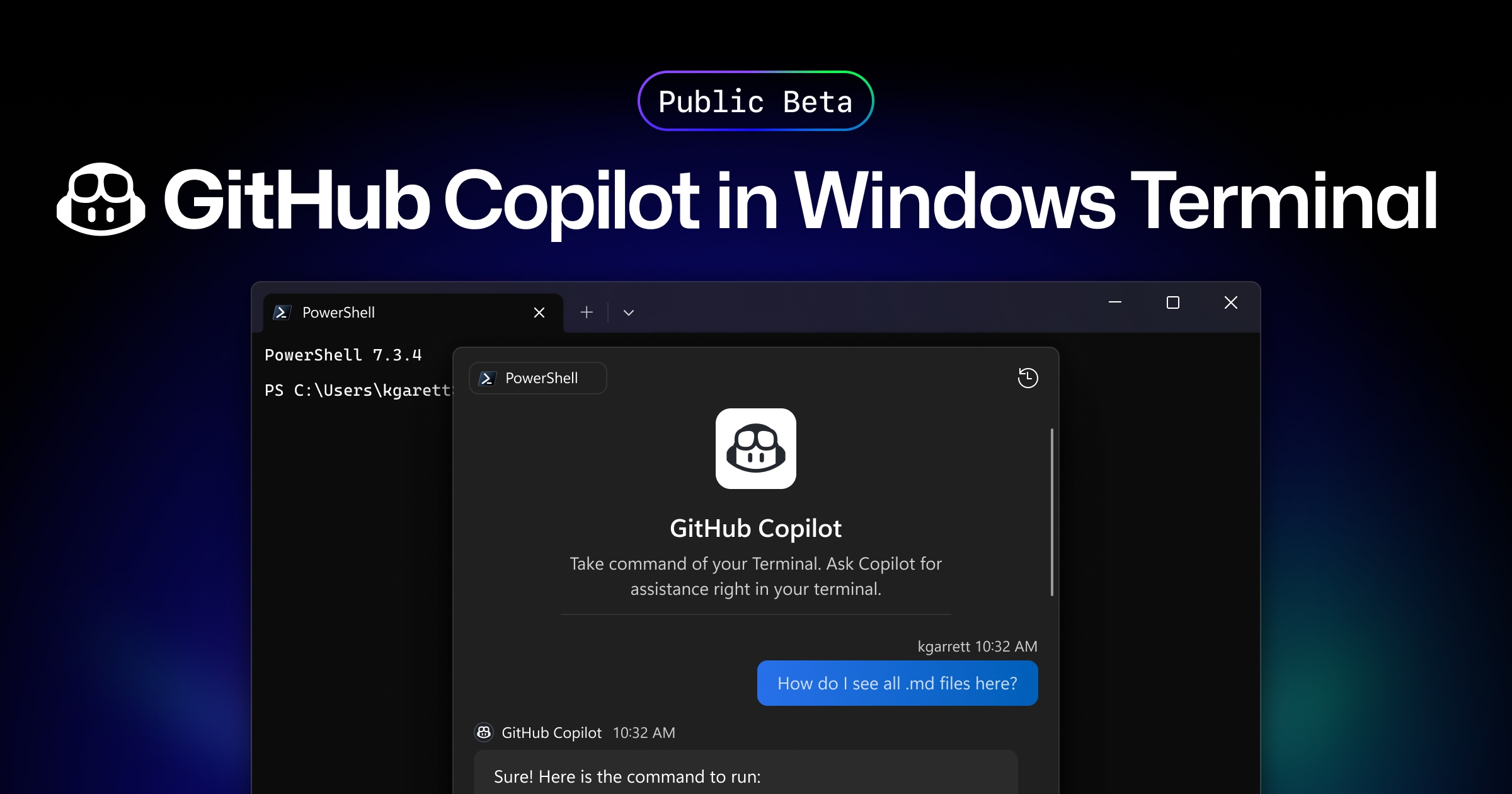 Im Windows Terminal kann jetzt auch GitHub Copilot Free über Terminal Chat genutzt werden ...