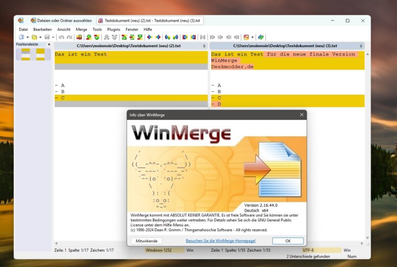 WinMerge 2.16.44 als neue finale Version mit neuen Funktionen ...