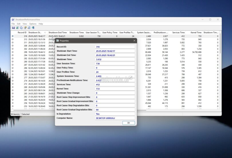 Informationen zum Herunterfahren und Starten von Windows mit ShutdownPerformanceView und ...