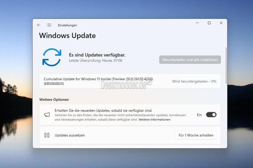 KB5060820 Windows 11 24H2 [Manueller Download] 26120.4250 im Beta-Kanal ...