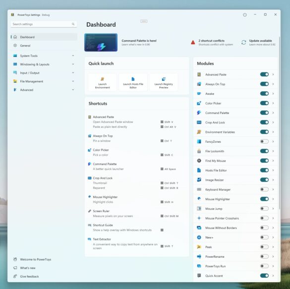 PowerToys Dashboard wird überarbeitet für eine bessere Übersicht ...
