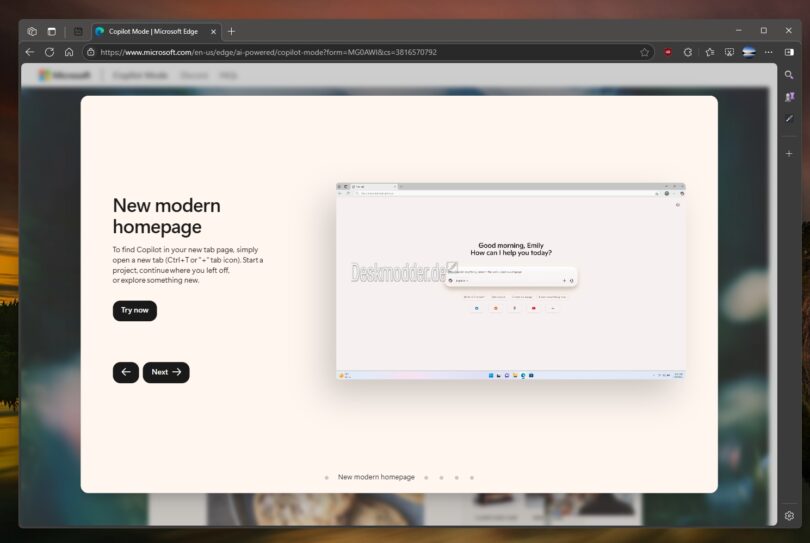 Copilot-Modus als Startseite im Microsoft Edge vorgestellt - Deskmodder.de