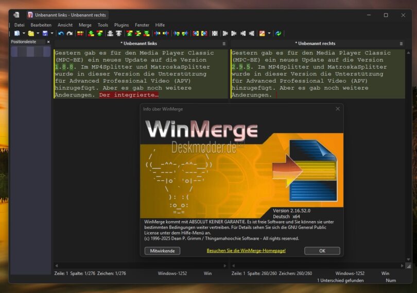 WinMerge 2.16.52 als neue Stable Version jetzt auch mit dunklem Modus - Deskmodder.de