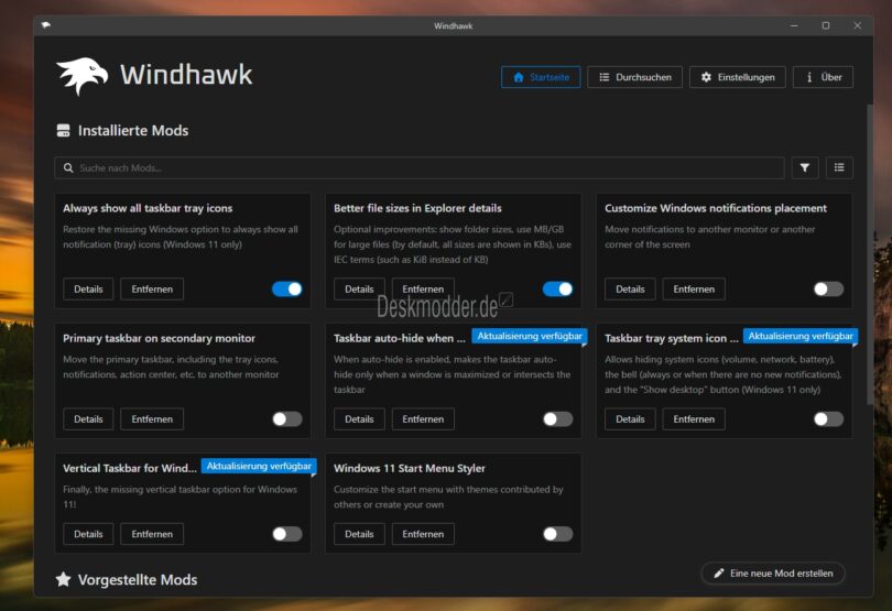 Windhawk 1.7 mit vielen Verbesserungen [Update] 1.7.1 und 1.7.3 hinterher - Deskmodder.de