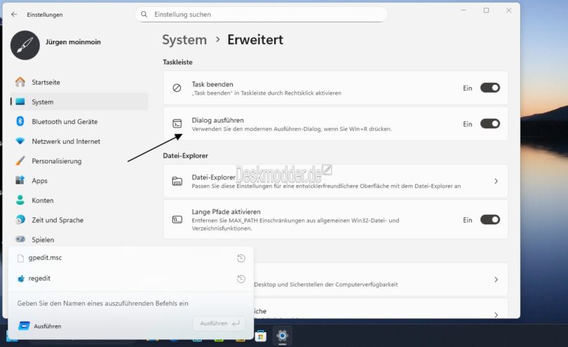 Windows 11 modernisierter Dialog "Ausführen" (Run) kann getestet werden ...