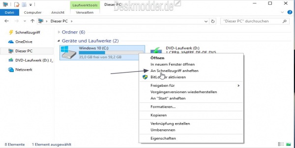 Datei Explorer mit Dieser PC anstatt Schnellzugriff starten Windows 10 ...