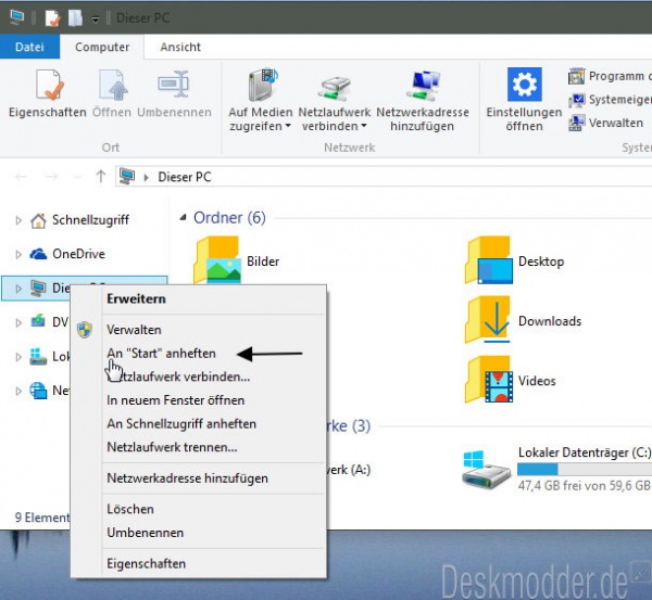 Datei Explorer mit Dieser PC anstatt Schnellzugriff starten Windows 10 ...