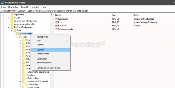 Einstellungen in das Kontextmenü hinzufügen entfernen Windows 10 ...
